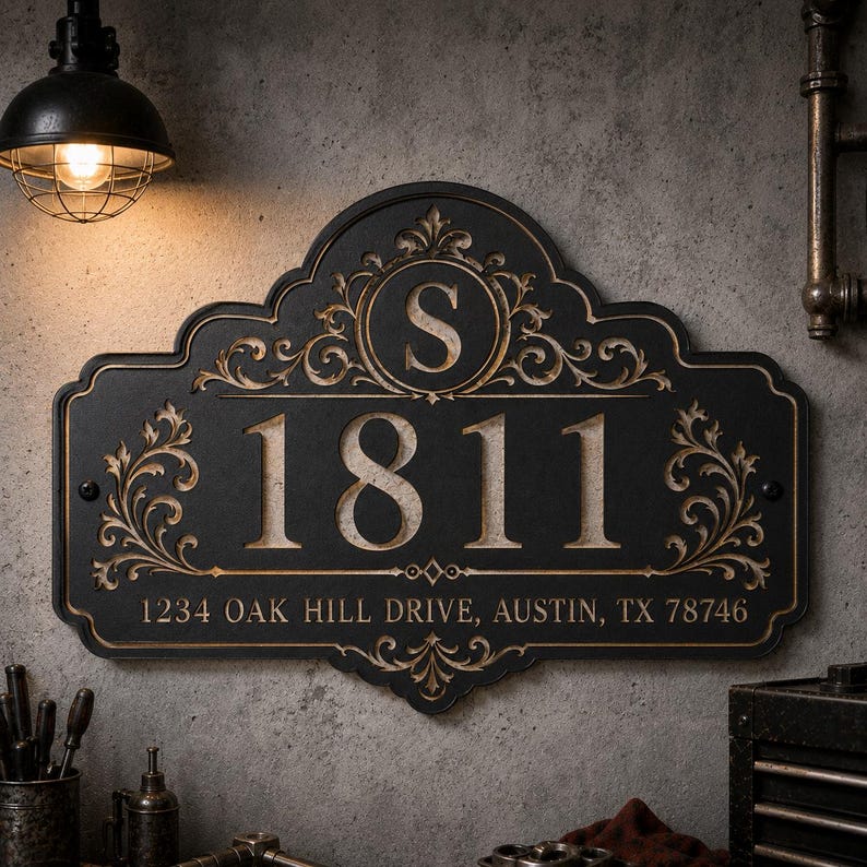 Personalized Crown Address Metal Sign, Vintage Metal House Number ...