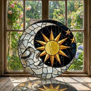 Sun & Moon Stained Glass Suncatcher – Celestial Window Decor - Etsy