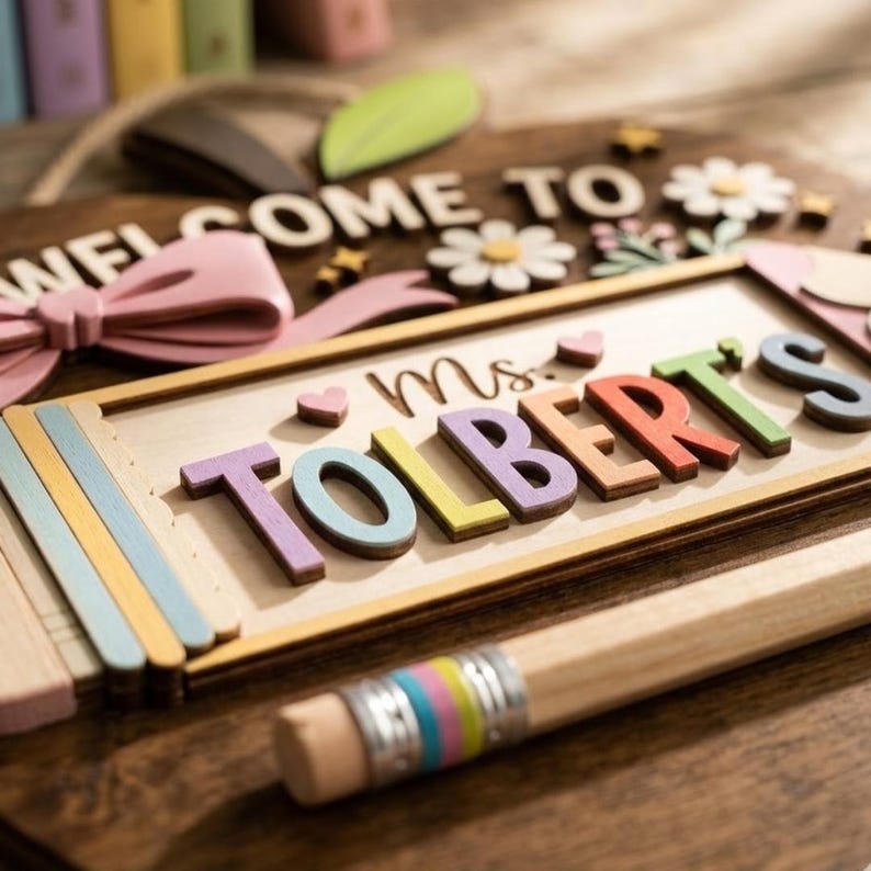 Personalized Apple Teacher Classroom Name Door Sign,3d Welcome Door ...