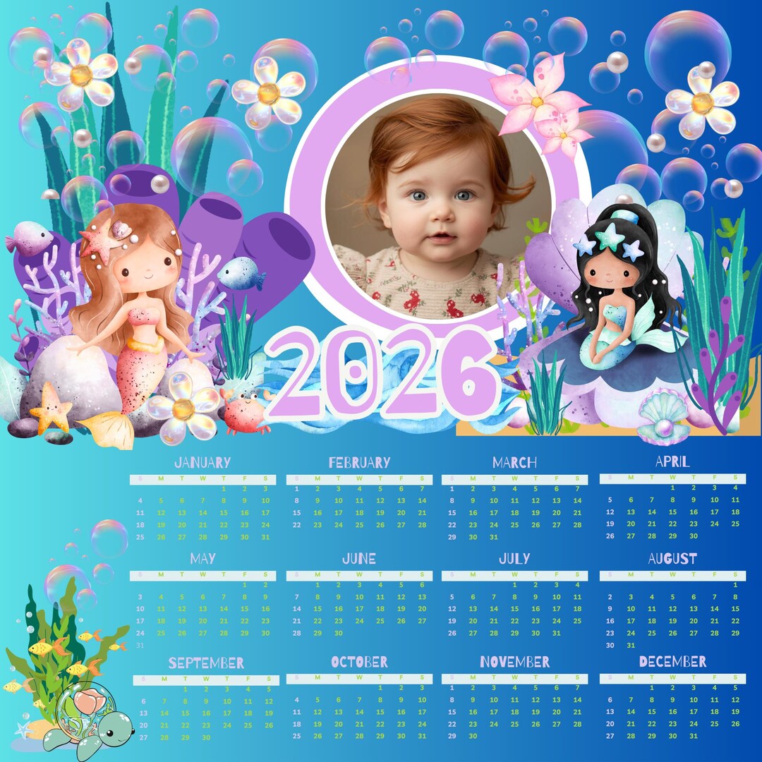 Customizable Mermaid Calendar for Kids – Digital Download, Magical ...