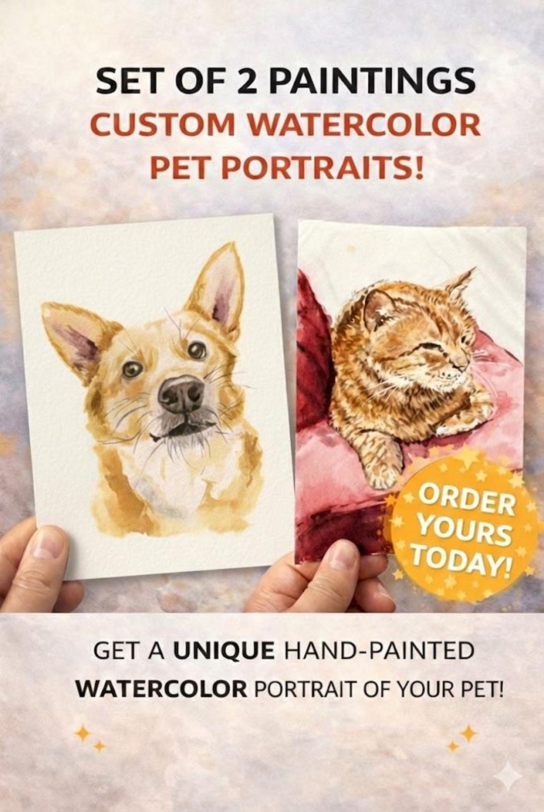 Set of 2 Watercolor Pet Portraits – Hand-painted From Your Photo - Etsy
