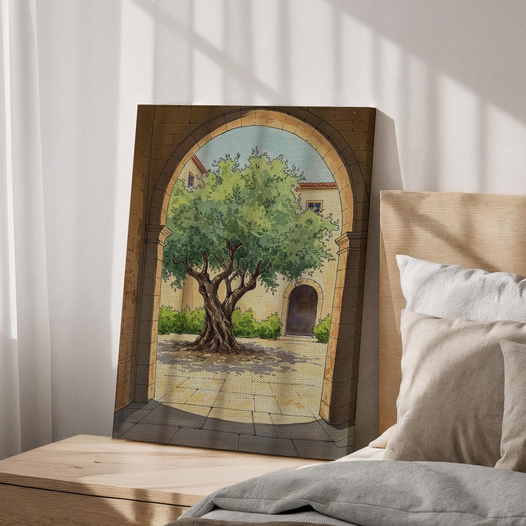 Mediterranean Courtyard Canvas Art, Rustic Archway Olive Tree ...