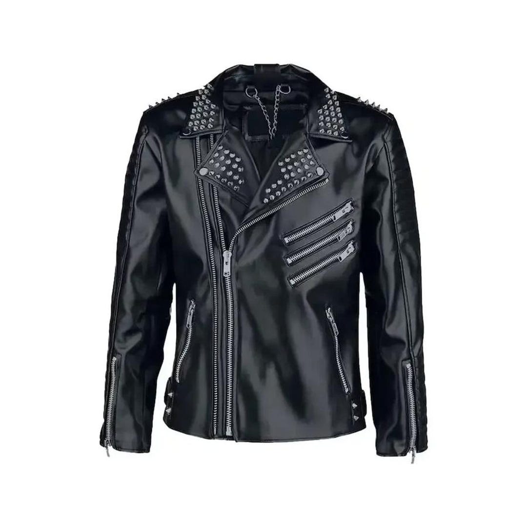 Men's Punk Black Studded Metal Spiked Biker Leather Jacket | Rockstar ...