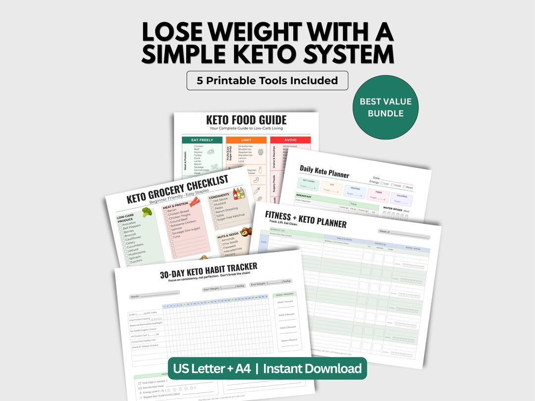 Keto Food List Bundle Grocery Planner Habit Tracker Weight Loss ...