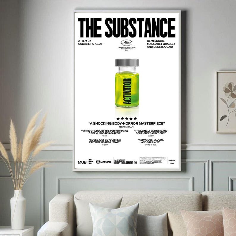 The Substance Movie Poster, High Quality Canvas Print, Home Theatre ...