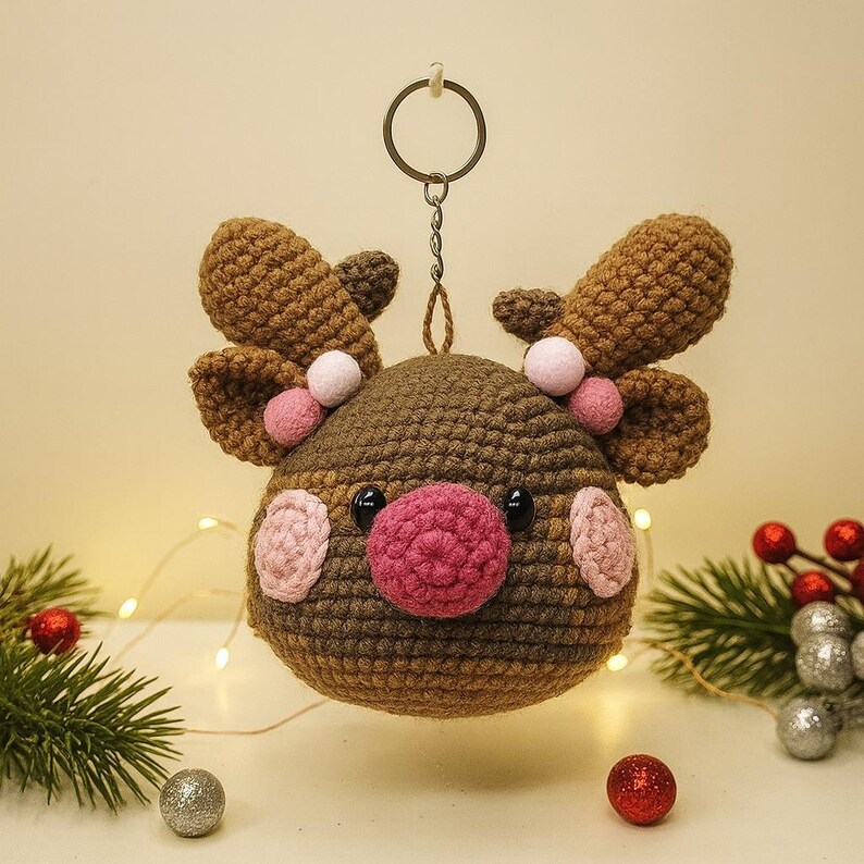 Handmade Crochet Reindeer Keychain – Cute Christmas Rudolph Bag Charm ...