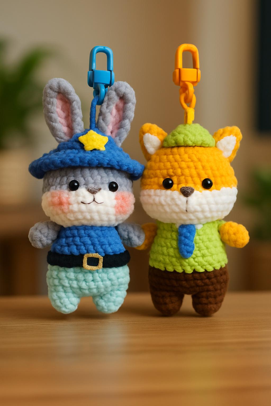 Nick and Judy Crochet Keychain Set – Handmade Fox and Bunny Amigurumi ...