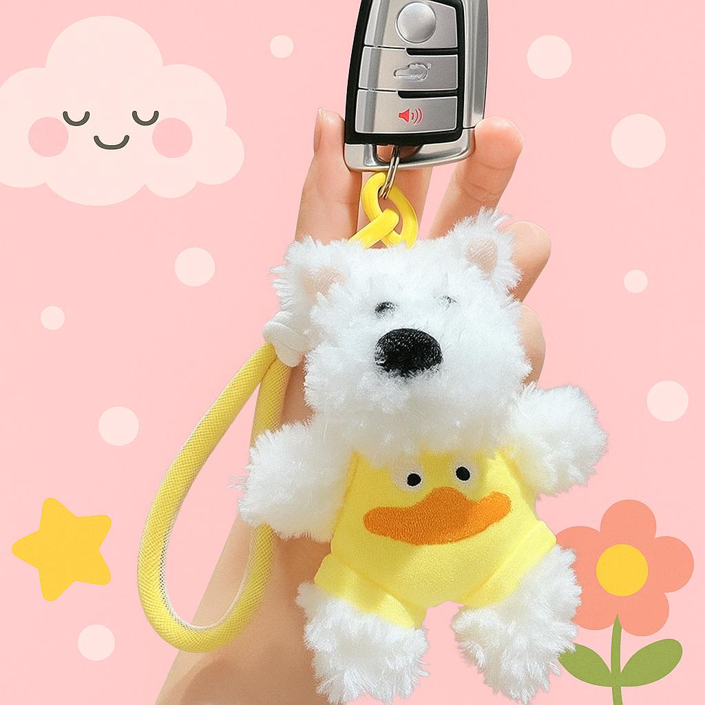 Cute Fluffy White Dog Keychain – Adorable Plush Puppy Charm for Bags ...