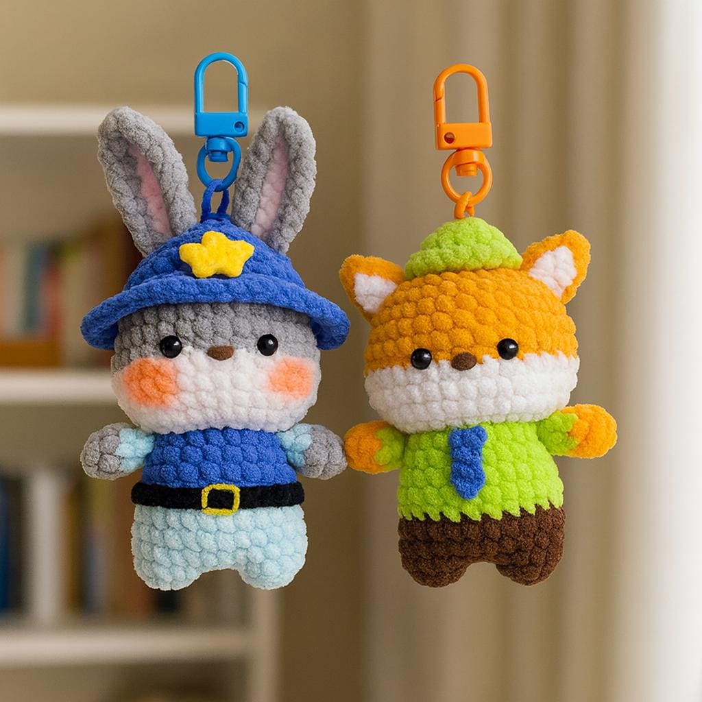 Nick and Judy Crochet Keychain Set – Handmade Fox and Bunny Amigurumi ...