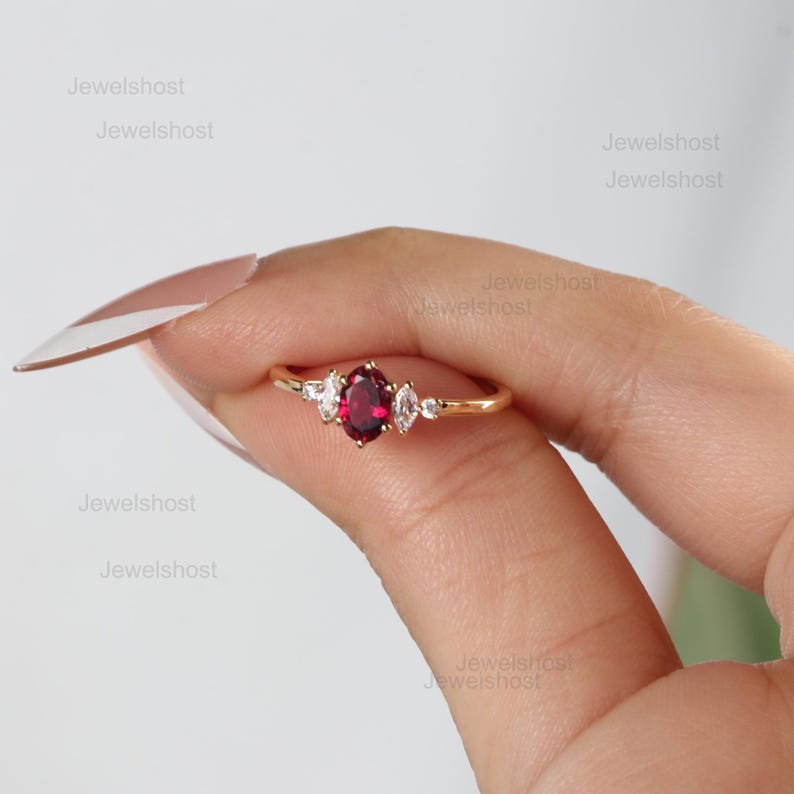 Oval Rubellite Diamond Ring • 14K Gold Gemstone Cluster Ring - Etsy