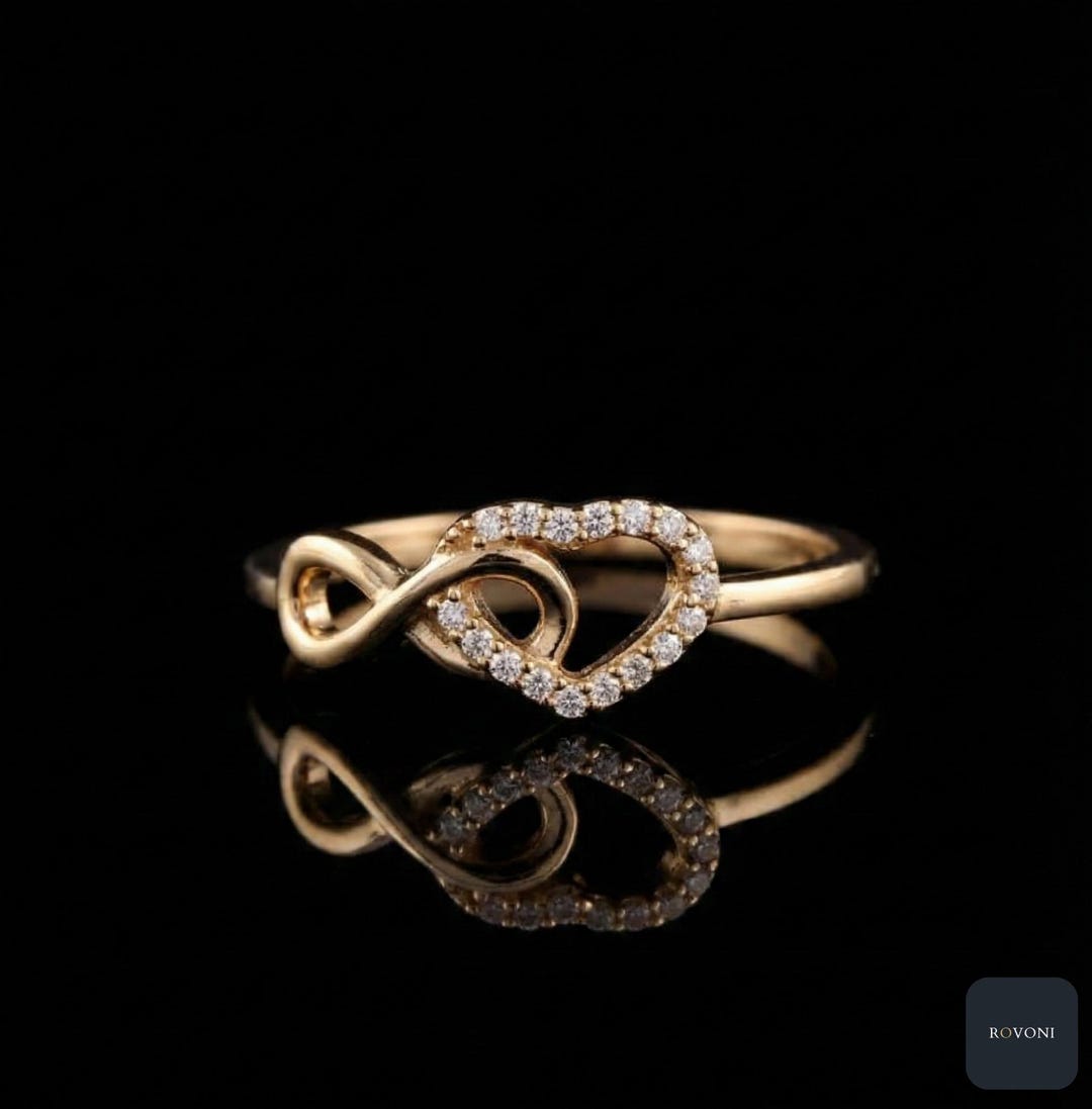 14K Solid Gold Infinity Heart Diamond Ring, Love Ring - Etsy