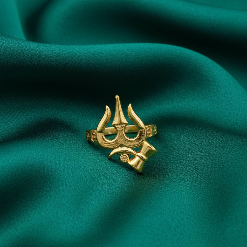Gold Trishul Damru Ring for Men, Lord Shiva Symbol Jewelry, Hindu ...