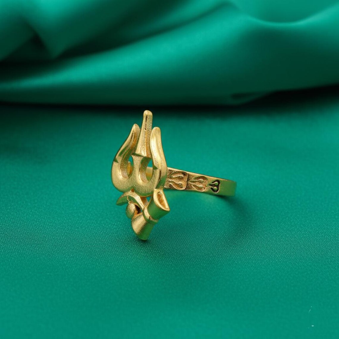 Gold Trishul Damru Ring for Men, Lord Shiva Symbol Jewelry, Hindu ...