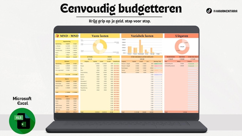 Monthly Budget Spreadsheet Template Easy in Microsoft Excel Personal ...
