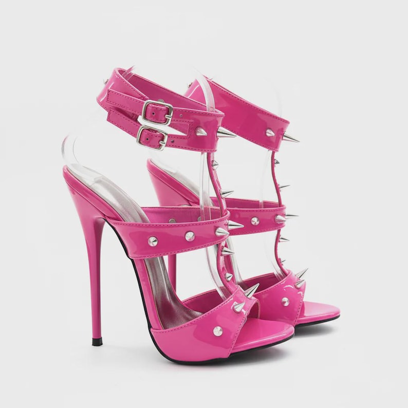 Chic Rivet Stiletto Sandals | Strappy Studded High Heels 16cm | Custom ...
