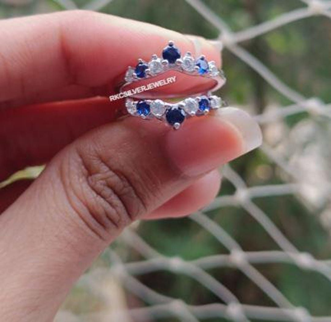 Blue Sapphire Round Cut Ring Enhancer | 925 Sterling Silver Diamond ...