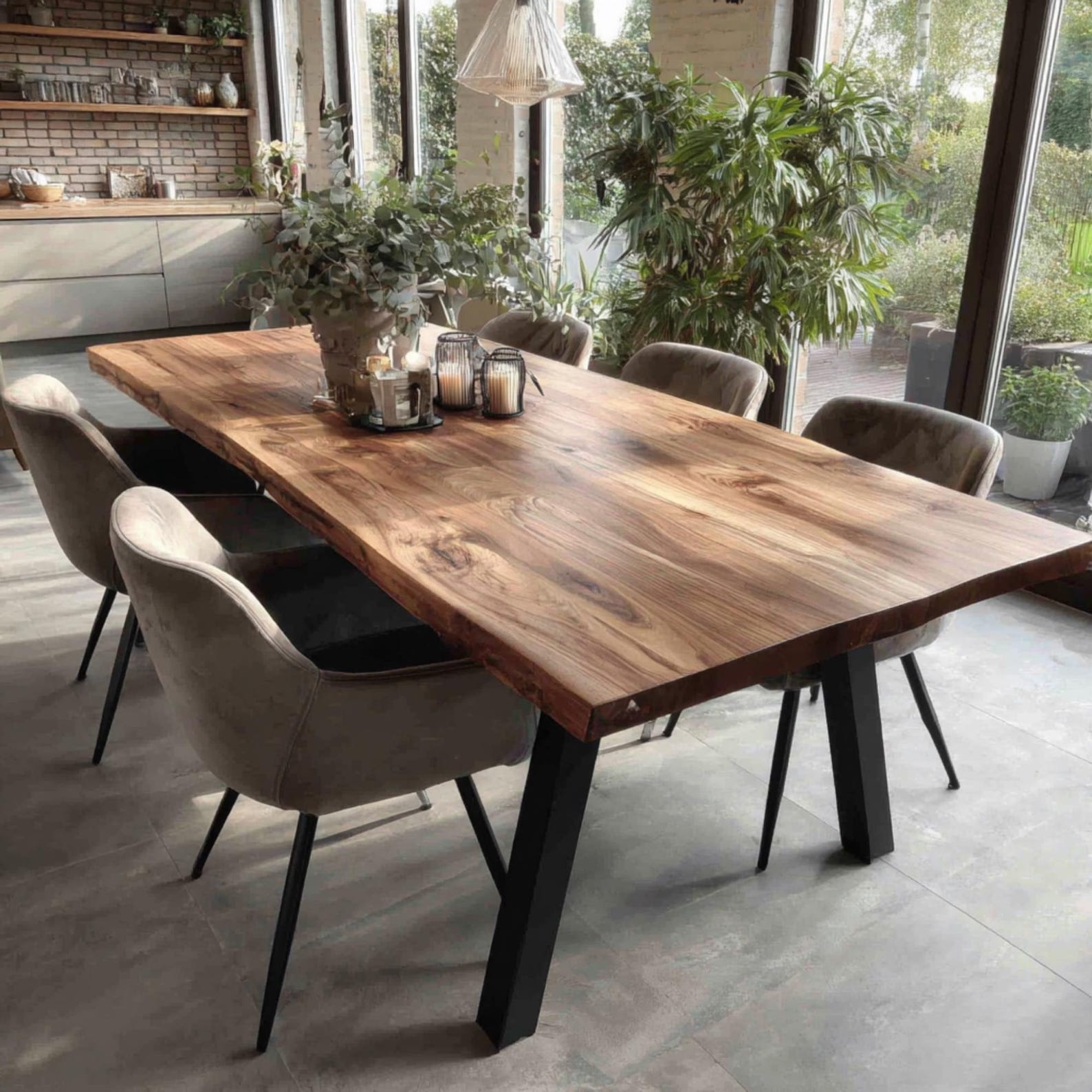 Custom Wooden Table – Handmade Live Edge Walnut Dining Table – Rustic ...