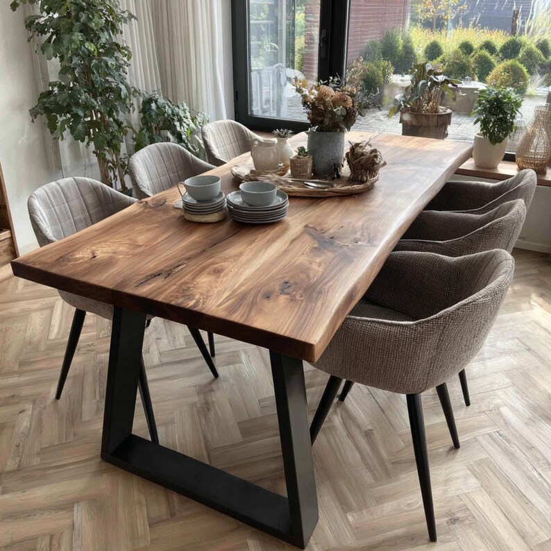 Custom Wooden Table – Handmade Live Edge Walnut Dining Table – Rustic ...