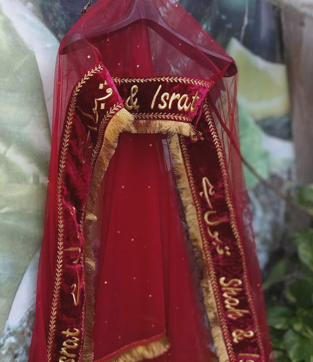 Maroon Islamic Nikah Dupatta – Personalized Bridal Veil | Velvet ...