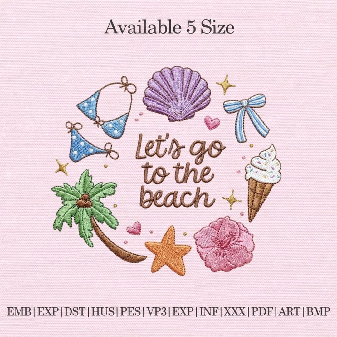 Let’s Go to the Beach Embroidery Design, Summer Beach Cute Bundle ...