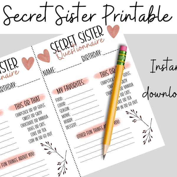 Secret sister questionnaire printable - Etsy México