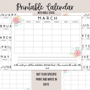Printable Calendar *works for Any Year* Instant Download Calendar ...