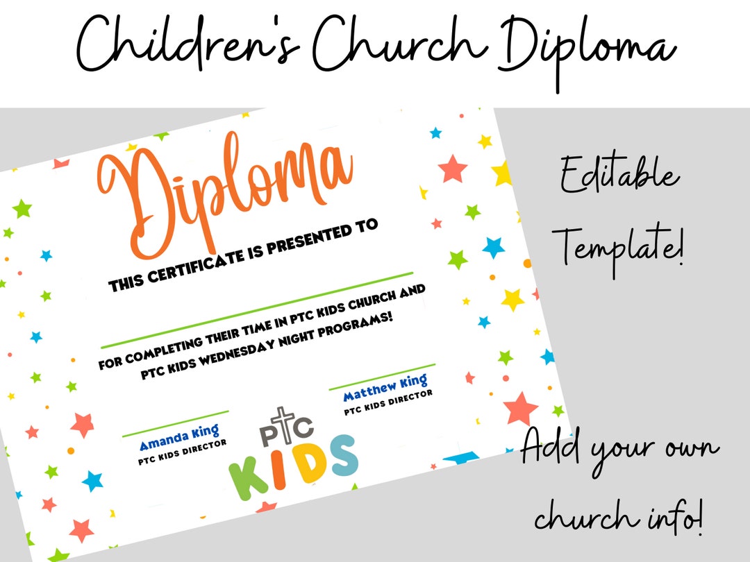 Diploma for Children's Church Graduation Editable Diploma - Etsy