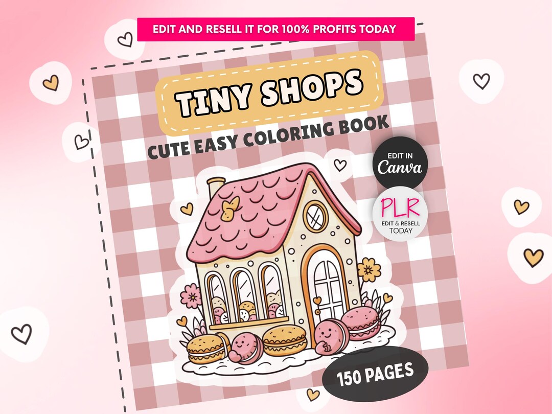 150 Tiny Shops Coloring Book With PLR: Cute Houses Coloring Kids ...