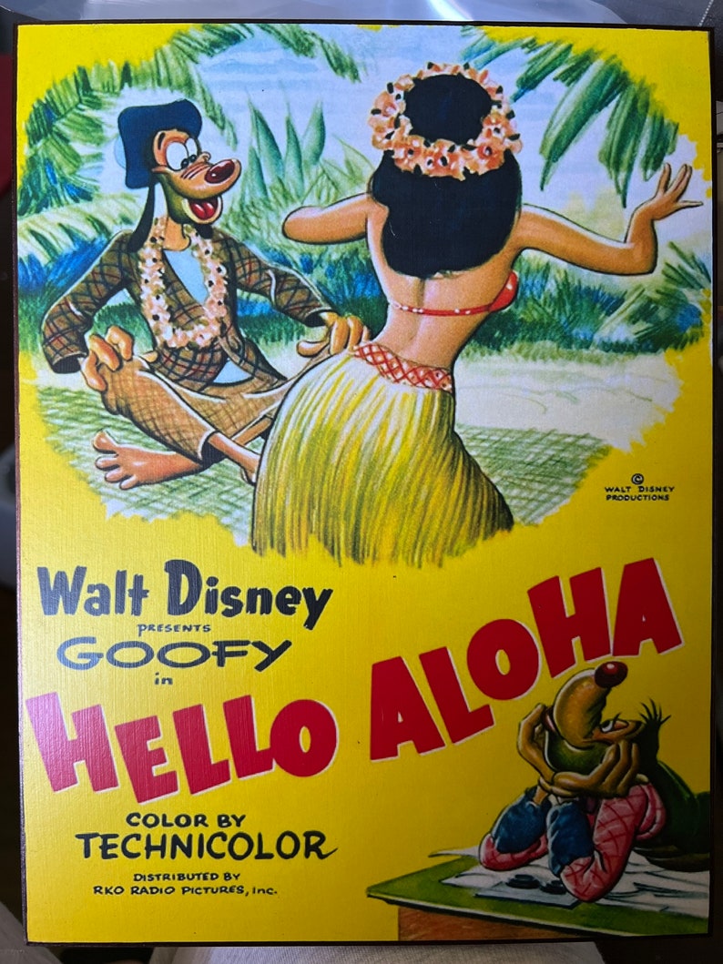 Hello Aloha Goofy Disneyland Art Decoupaged on Wood - Etsy