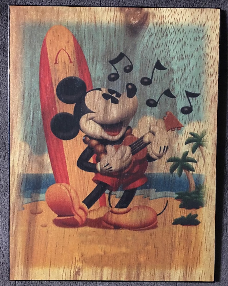 Aloha Mickey Mouse and Ukulele Disneyland Art Decoupaged on - Etsy