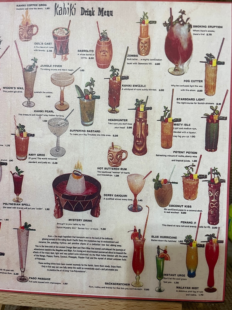 Vintage Kahiki Tiki Restaurant Drink Menu Art Decoupaged on Wood - Etsy