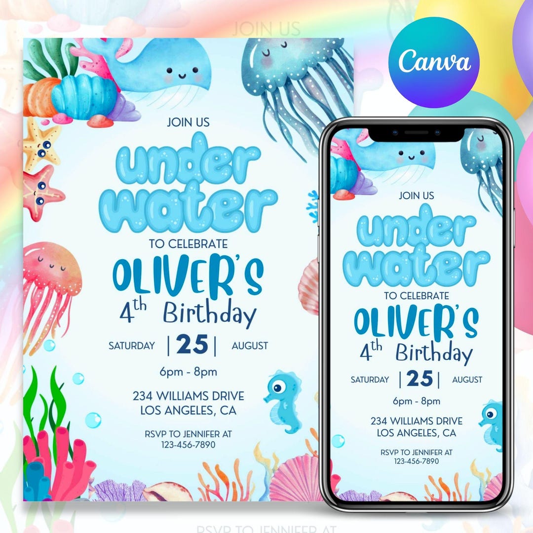 Under the Sea Birthday Invitation, Ocean Theme Birthday Invite, Ocean ...