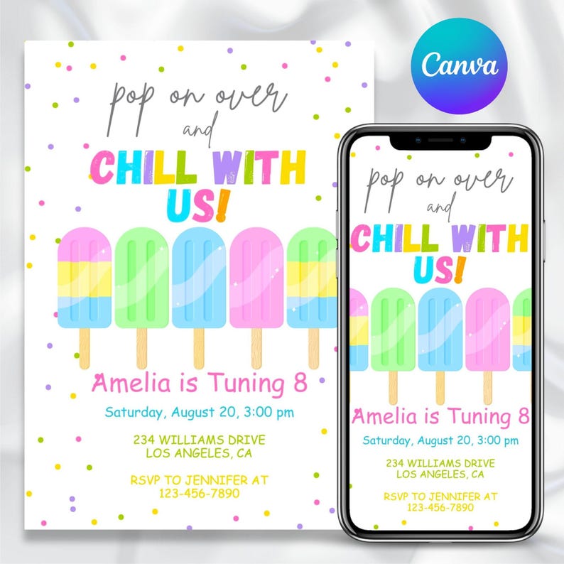 Ice Cream Birthday Invitation, Girl Party, Canva Template (digital ...