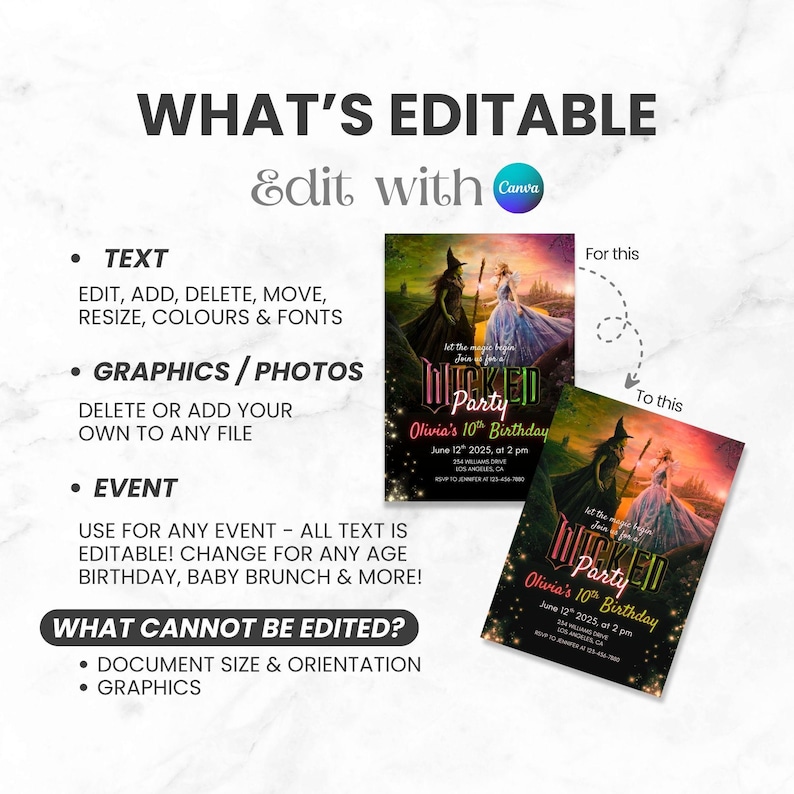 Wicked Birthday Party Invitation, Editable Wicked Party, Elphaba and ...