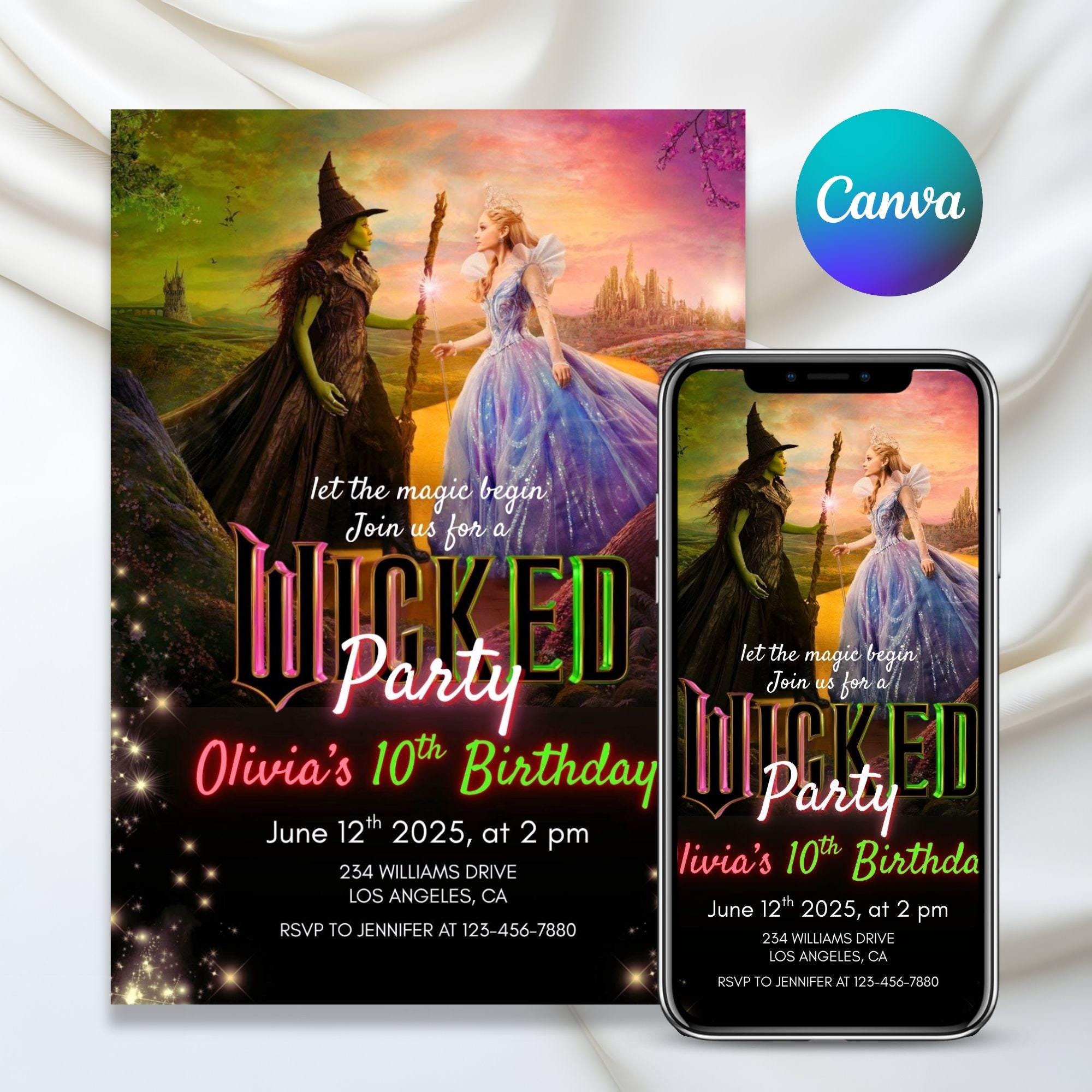 Wicked Birthday Party Invitation, Editable Wicked Party, Elphaba and ...