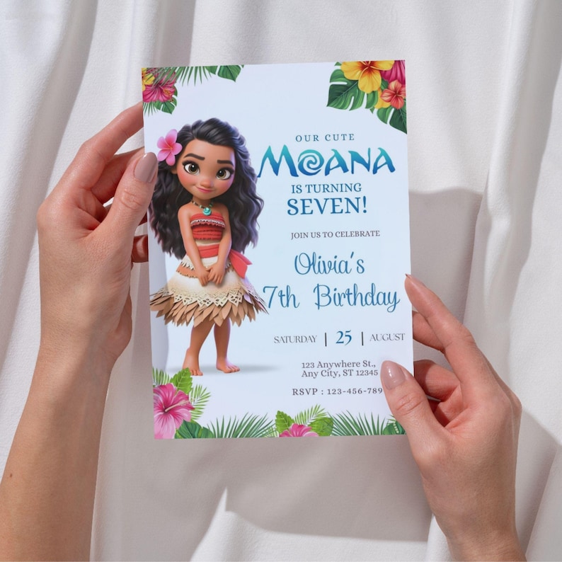 Editable Moana 7th Birthday Invitation,hawaiian Kids Party, Moana ...