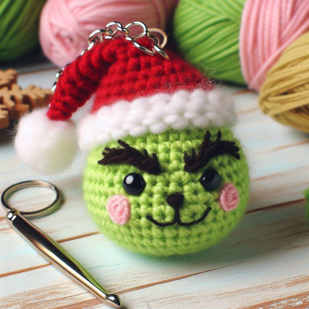 A Grinch-inspired Crochet Keychain Pattern (PDF) Head Only - Etsy
