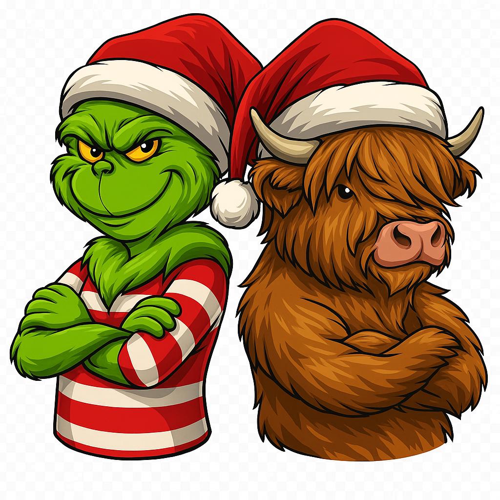 Set 4 Piece Jack Skellington & Grinch, Frosty, Santa, and Cow PNG Only ...