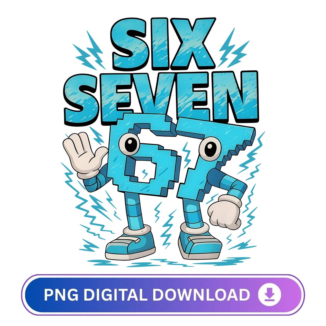 Six Seven Italian Brainrot Png, Cartoon Number 67 Png, Funny Retro ...