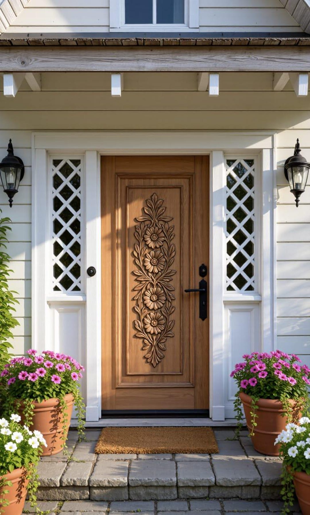 Hand-carving Solid Wood Exterior Door With Vertical Floral Motif ...