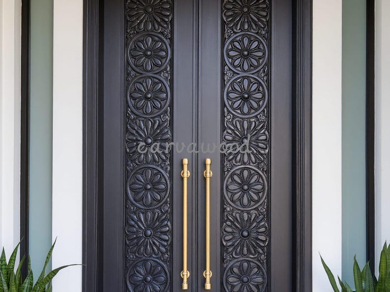 Custom Handmade Floral Pattern Solid Wood Front Door - Etsy