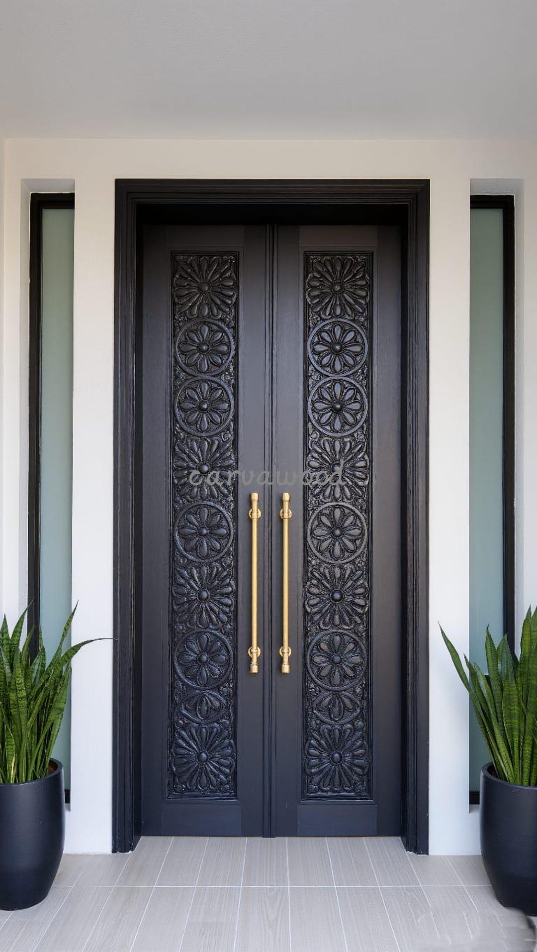Custom Handmade Floral Pattern Solid Wood Front Door - Etsy