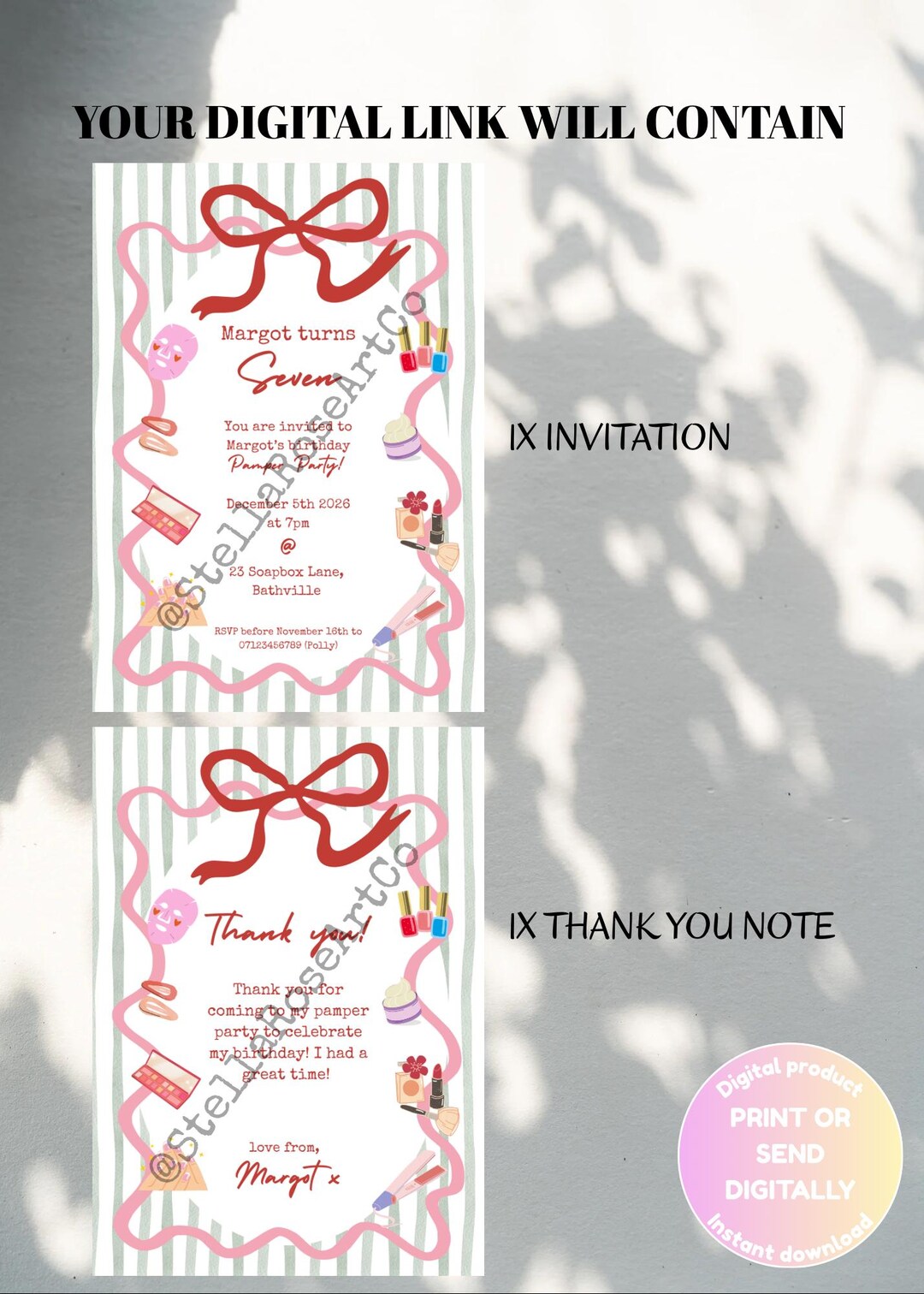 Cute Pamper Party Design Birthday Party Invitation and Thank You Card ...
