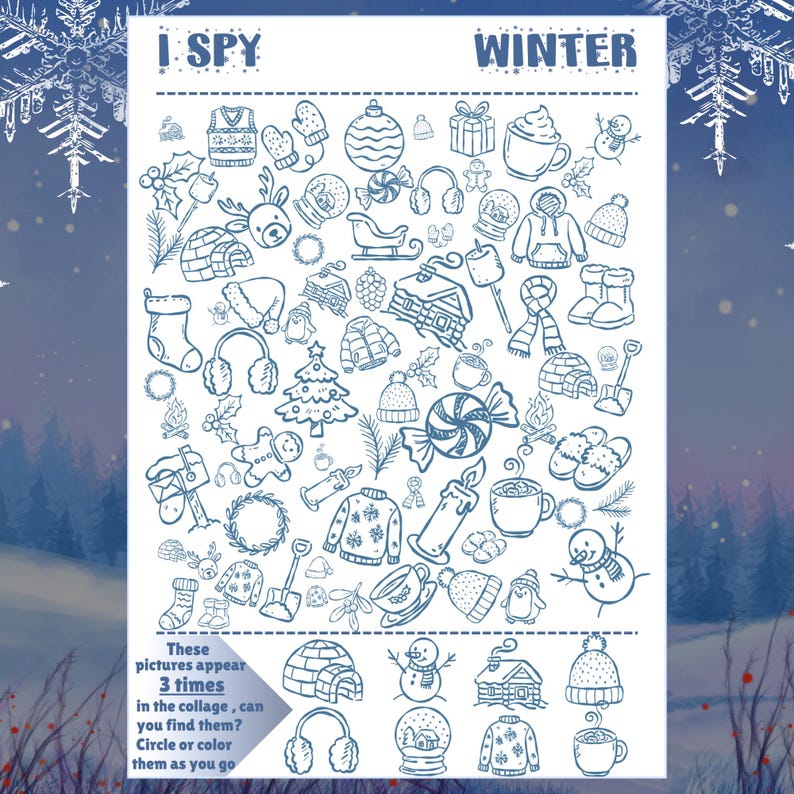 Winter I Spy Printable Game for Kids,winter Activity for Kids,kids ...
