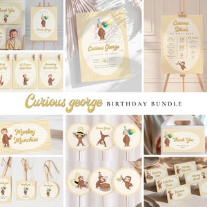 Curious George Birthday Welcome Sign, Watercolor Monkey, Editable ...
