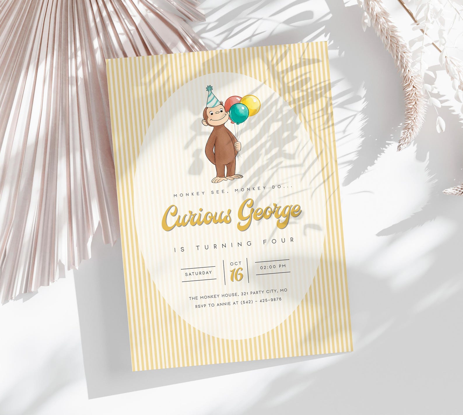 Curious George Birthday Welcome Sign, Watercolor Monkey, Editable ...