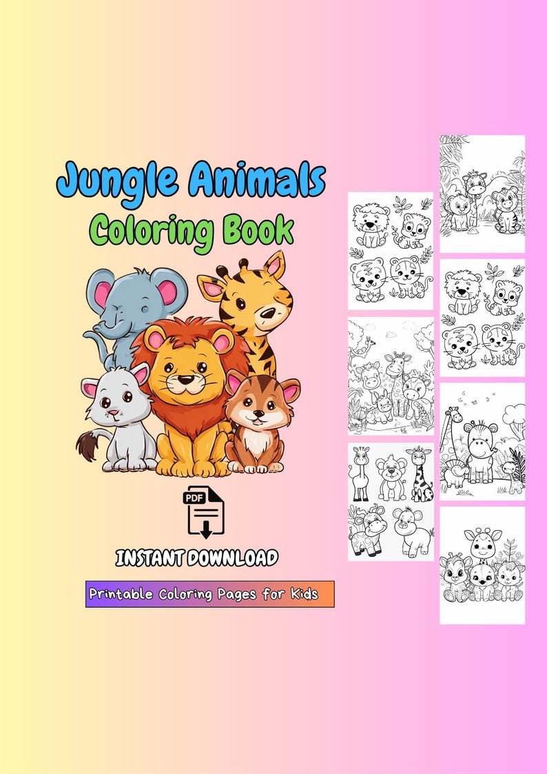 Jungle Animals Coloring Book | Printable Kids Activity | Fun Animal ...