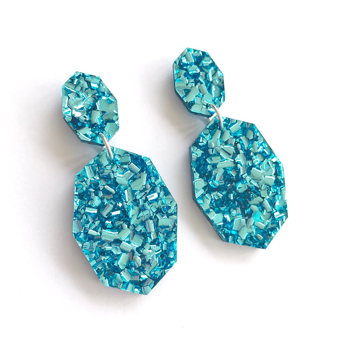 Gemstar Double Drops Ice Blue Glitter Geometric Drop | Etsy