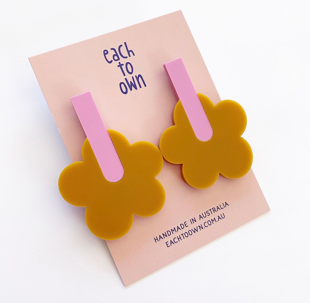 Paddle Pop Flower Studs Mustard Yellow and Lilac Purple Acrylic ...