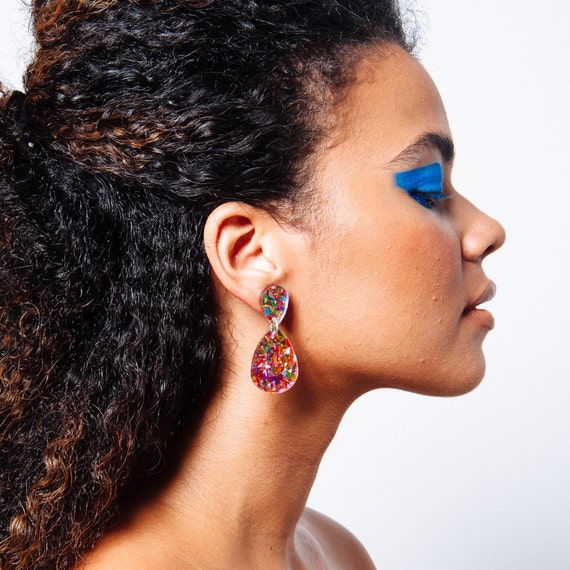 Multi coloured drop earrings store